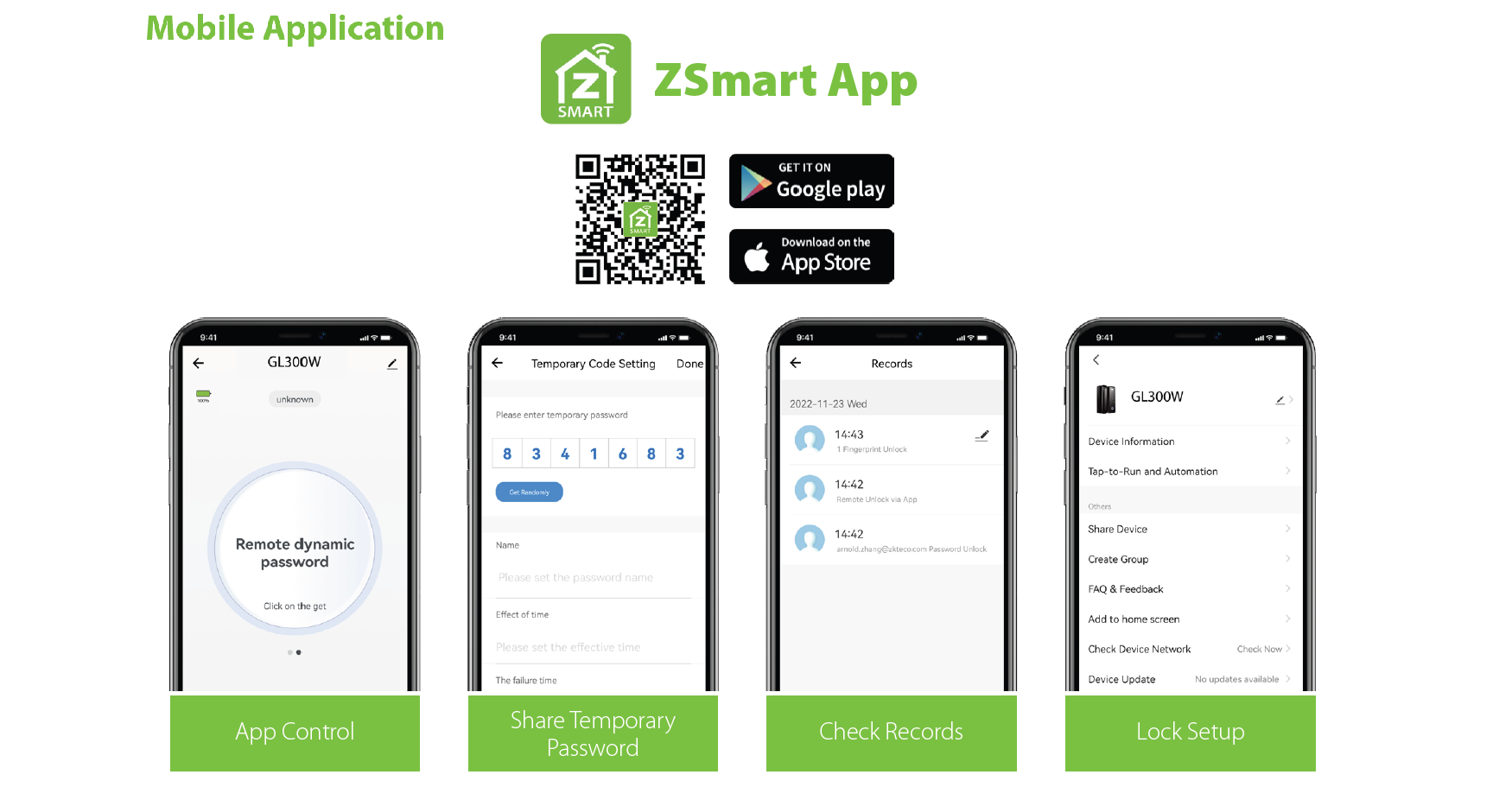 ZKTeco GL300W GLASS DOOR FINGERPRINT SMART LOCK OPEN W/PASSWORD, MF CARD, WiFi